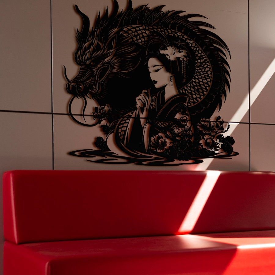 Dragon & Geisha Metal Wall Art