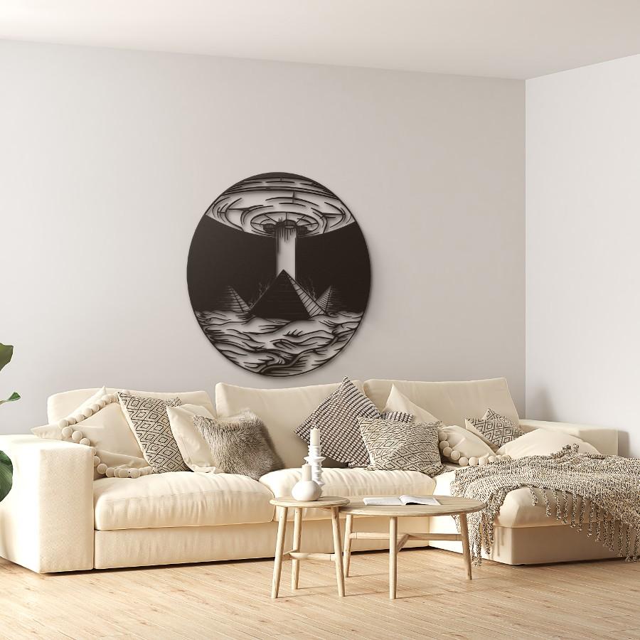Space Ship & Pyramids Metal Wall Art