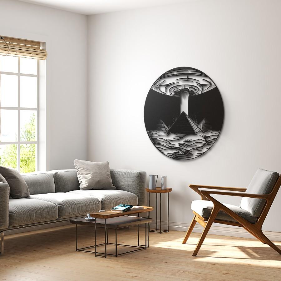 Space Ship & Pyramids Metal Wall Art