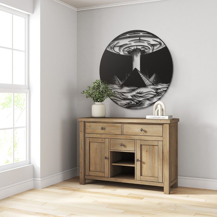 Space Ship & Pyramids Metal Wall Art