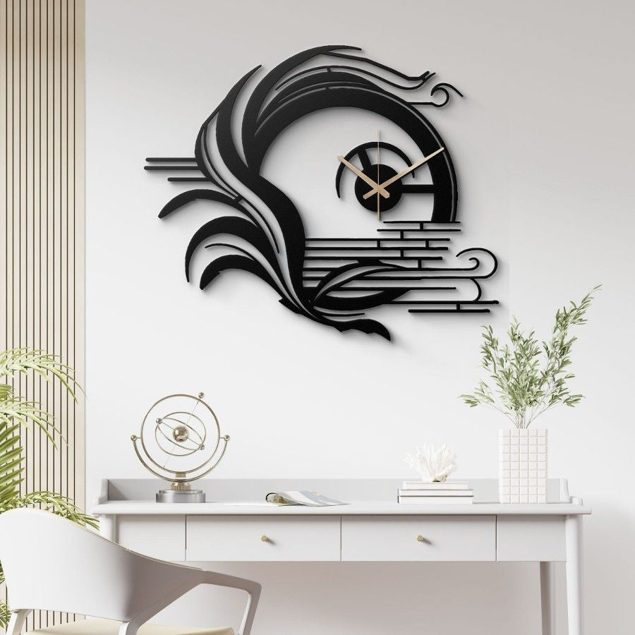 Modern Abstract Black Metal Wall Clock - Moonarch