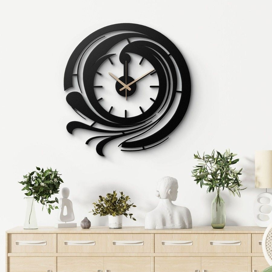 Modern Black Metal Wall Clock - Moonarch