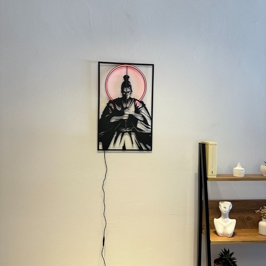 Japanese Samurai Metal and Neon Wall Art - Moonarch