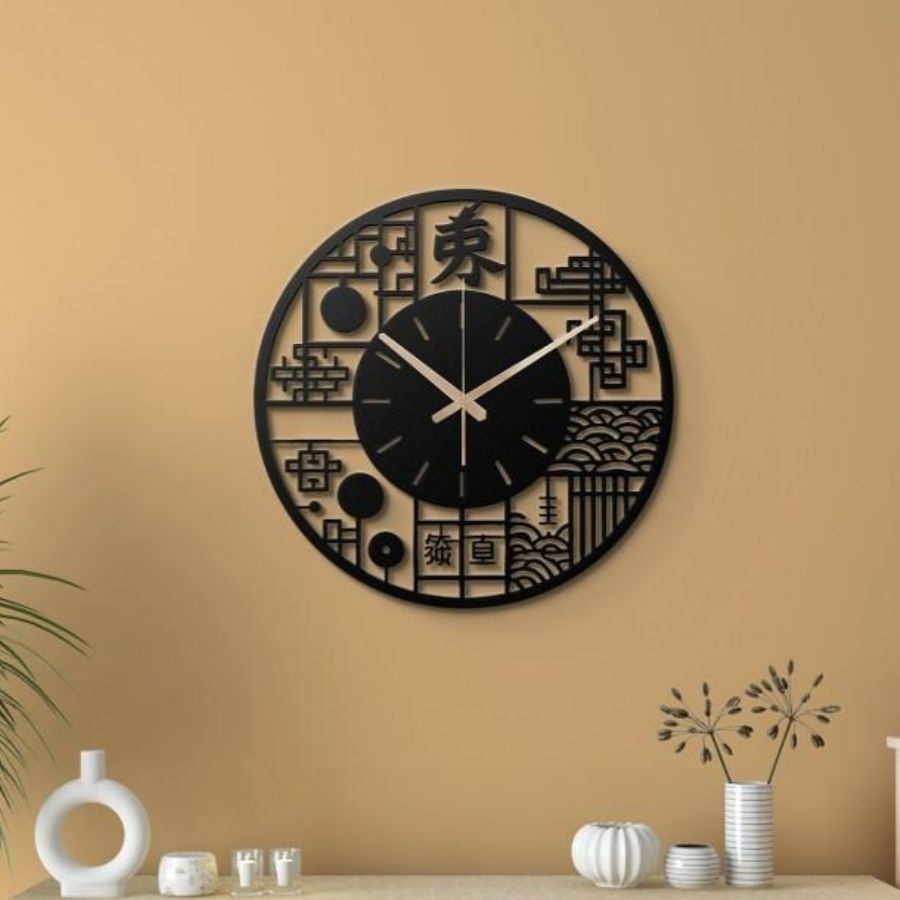 Japanese Kanji Noiseless Metal Wall Clock - Moonarch