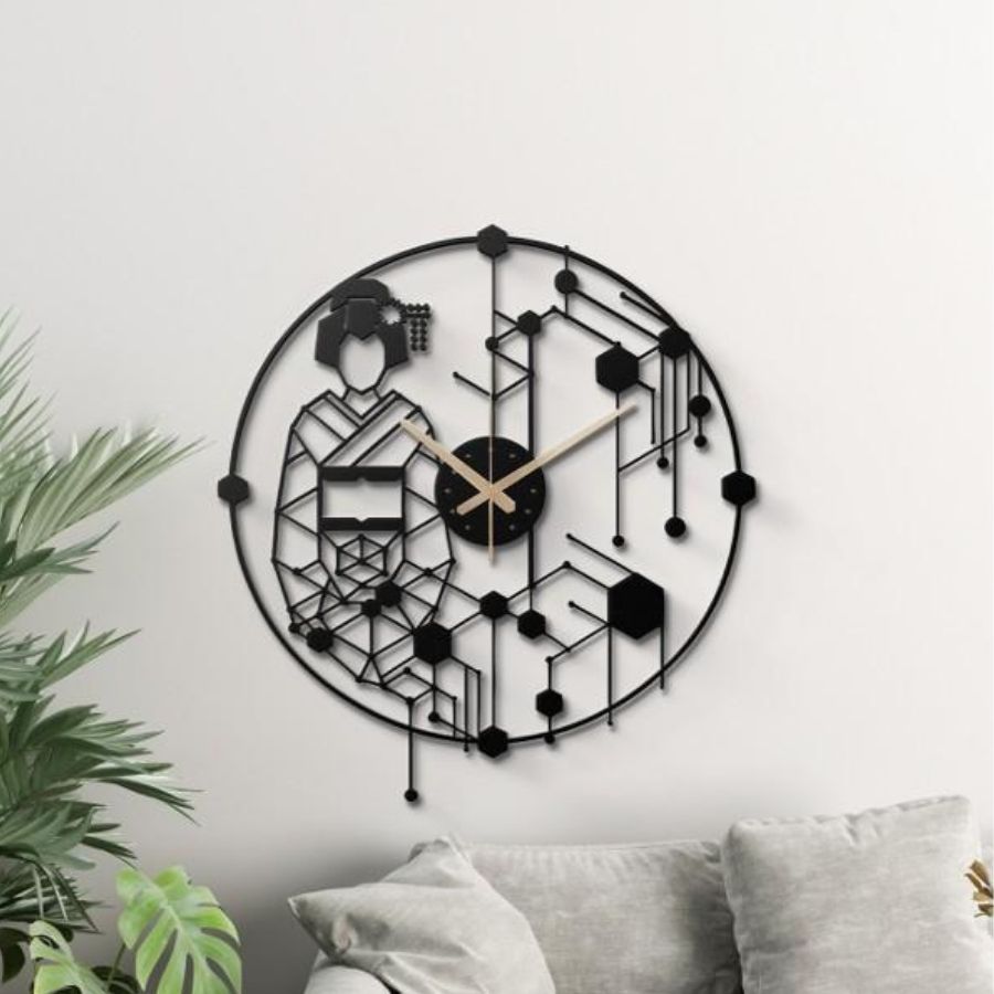 Oriental Japanese Geisha Metal Wall Clock - Moonarch