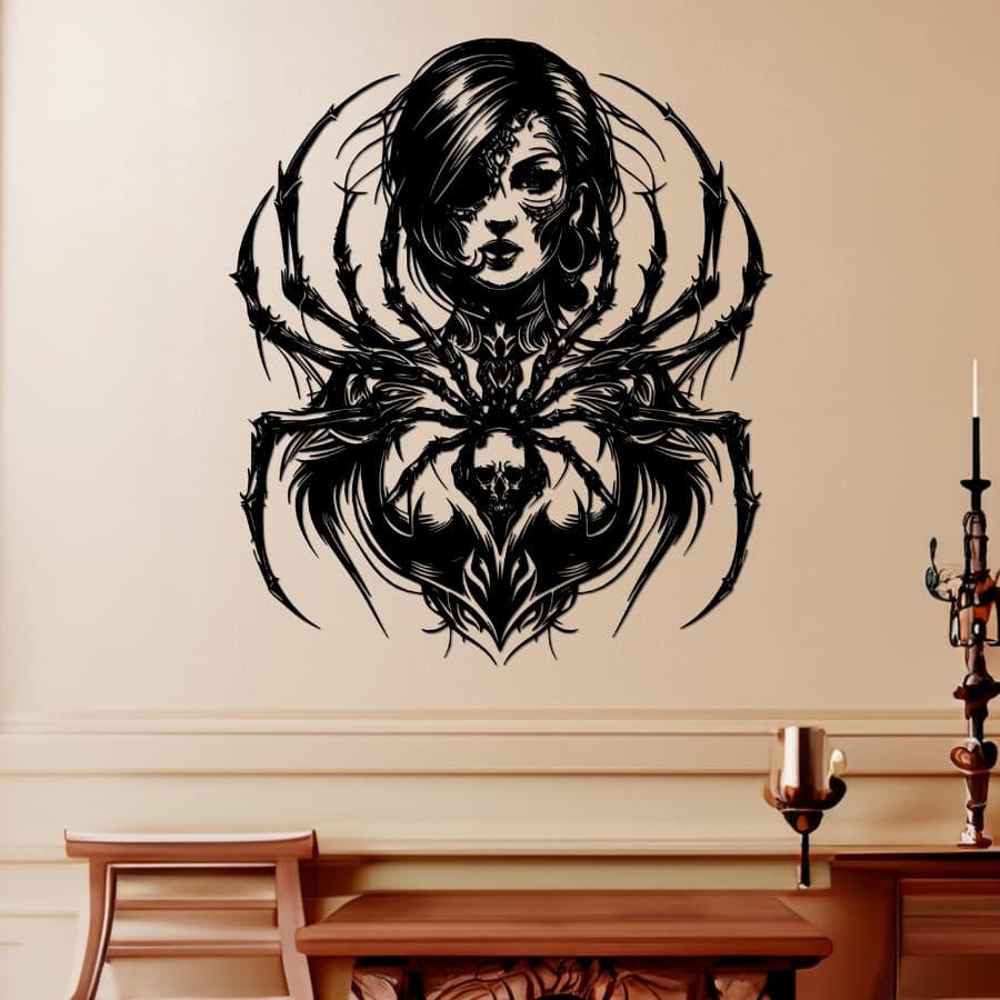 Gothic Spider Woman Metal Wall Art